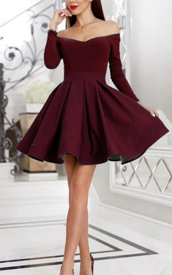 Short Satin Ruffles Prom Homecoming Dresses With Velvet Sleeves on Luulla